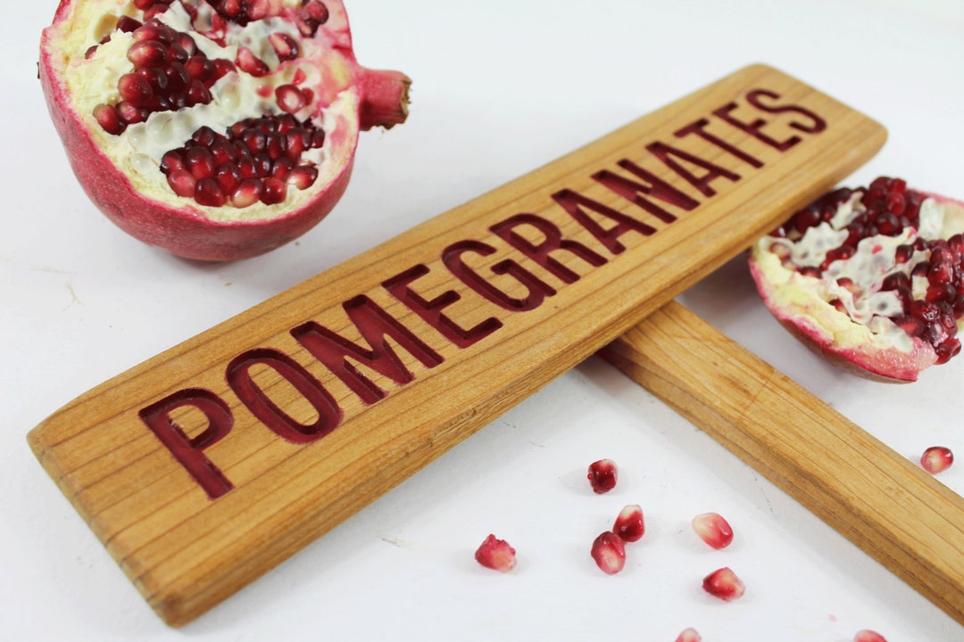POMEGRANATES Sign, Fruit Tree Marker, Cedar Wood Sign, Garden Sign ...