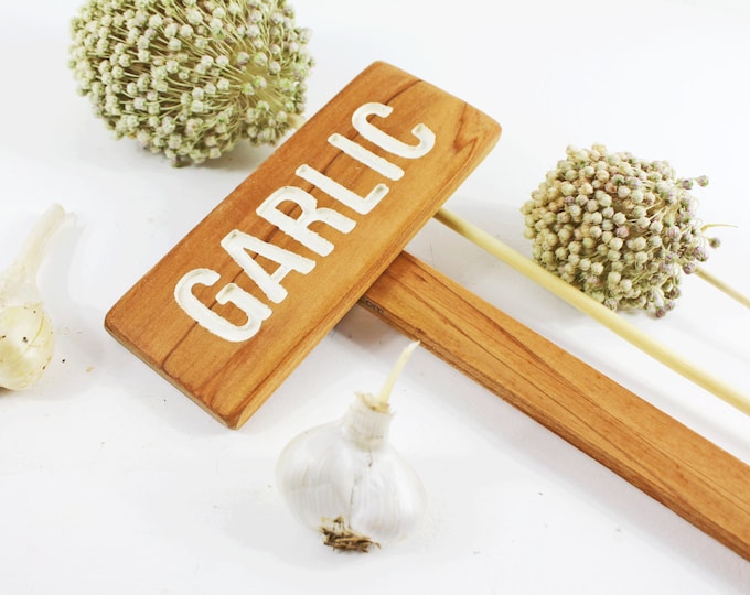 GARLIC Herb Garden Sign Painted & Oil Sealed Cedar Wood: Hand | Etsy