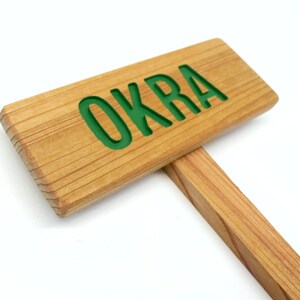 OKRA Garden Marker, Wood OKRA Sign, Routed Cedar Wood Garden Sign ...