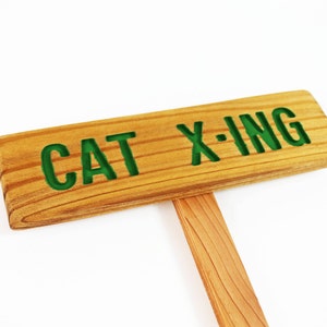 CAT X-ING Caution Sign, Hand Routed Cedar Wood Yard Sign, Cat Lovers ...