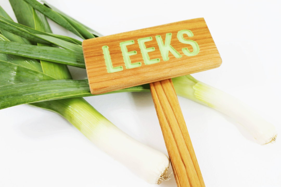 LEEKS Garden Sign, Painted & Oil Sealed Cedar Wood: Hand Routed, Plant ...