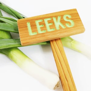 LEEKS Garden Sign, Painted & Oil Sealed Cedar Wood: Hand Routed, Plant ...