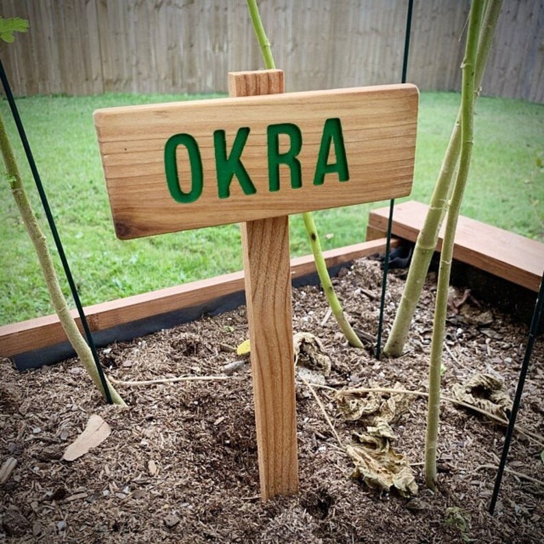 OKRA Garden Marker Wood OKRA Sign Routed Cedar Wood Garden - Etsy