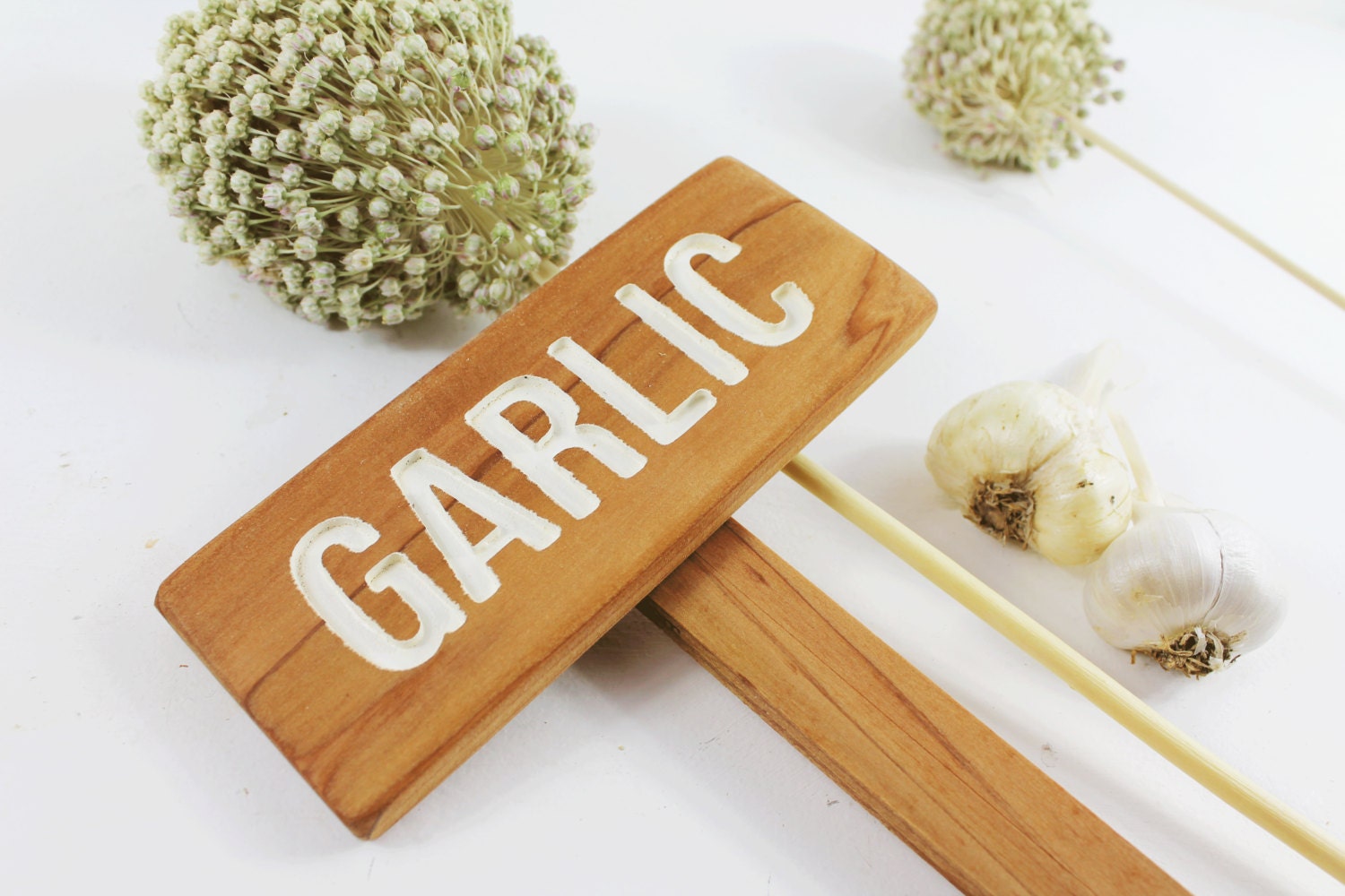 GARLIC Herb Garden Sign Painted & Oil Sealed Cedar Wood: Hand | Etsy