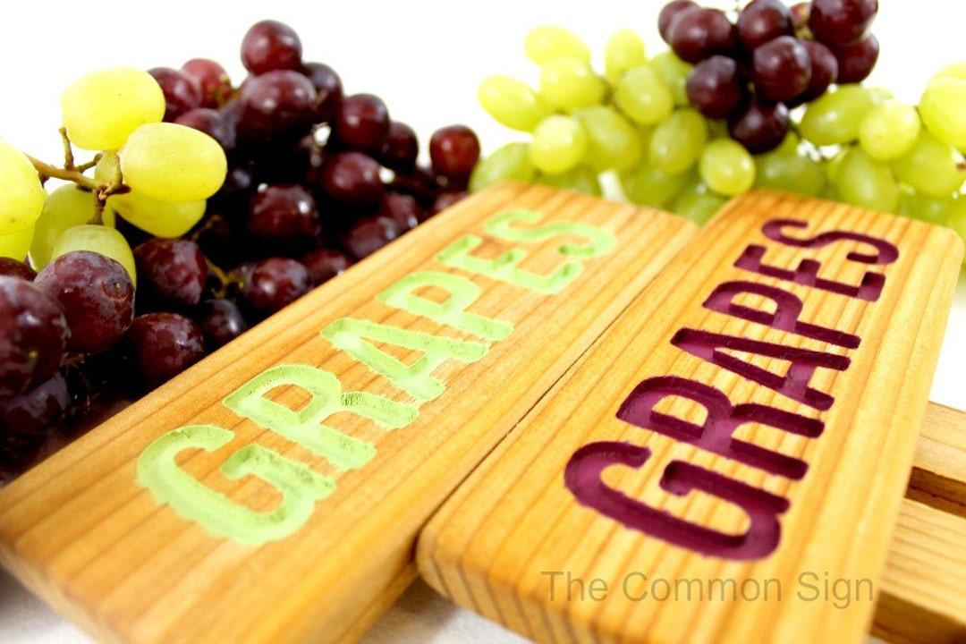 GRAPES Garden Sign, Painted & Oil Sealed Cedar Wood, Fruit Marker ...