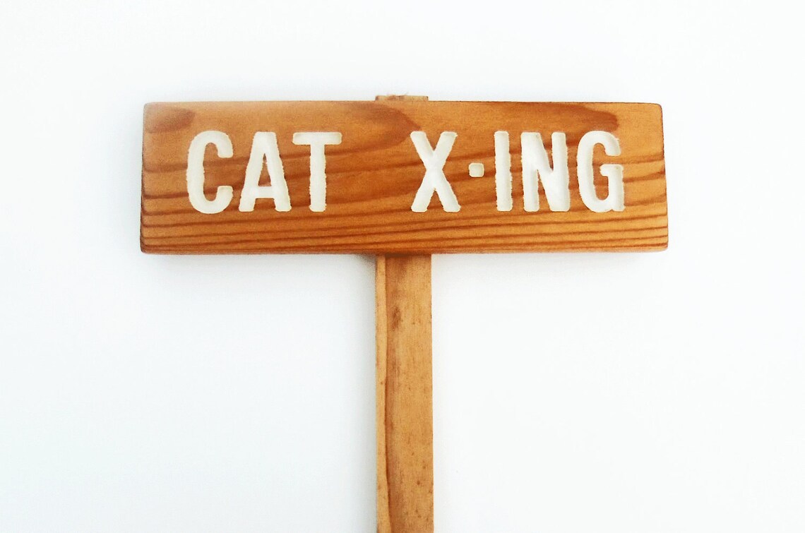 CAT X-ING Caution Sign Hand Routed Cedar Wood Yard Sign Cat - Etsy