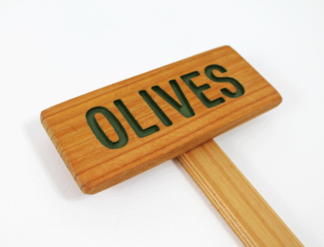 OLIVES Garden Tree Sign, Cedar Wood: Hand Routed, Tree Marker, Garden ...