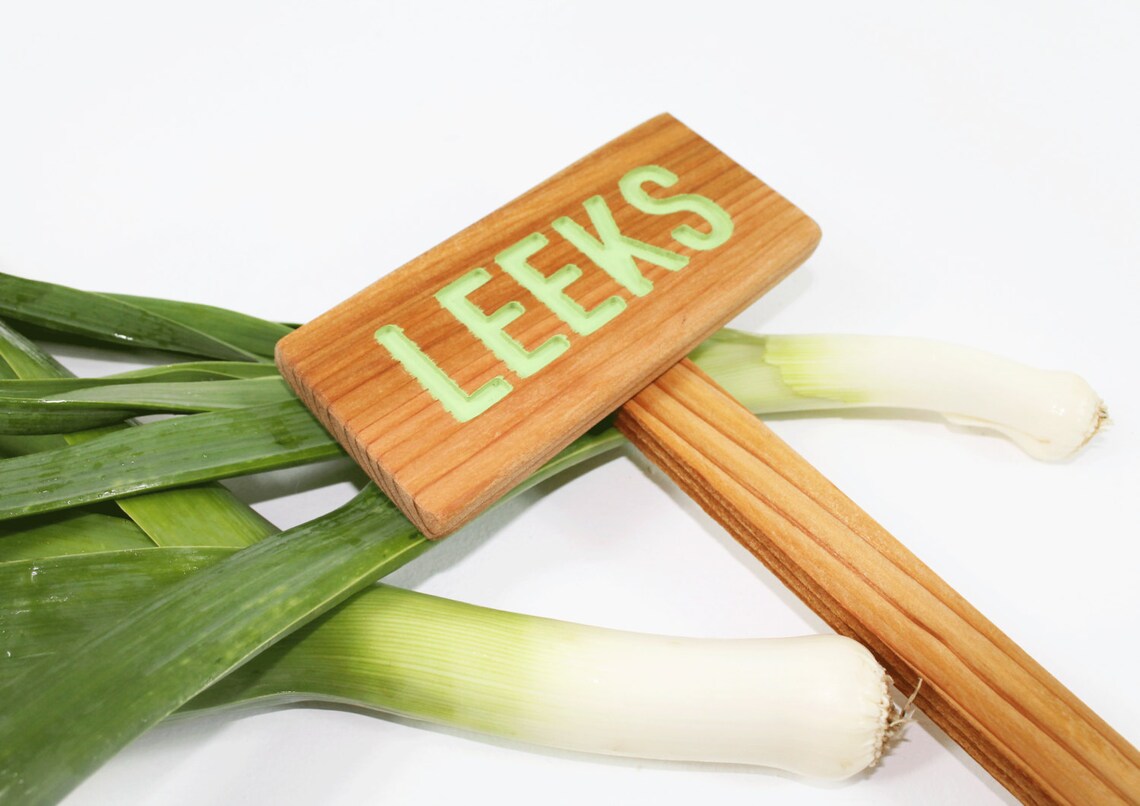 LEEKS Garden Sign, Painted & Oil Sealed Cedar Wood: Hand Routed, Plant ...