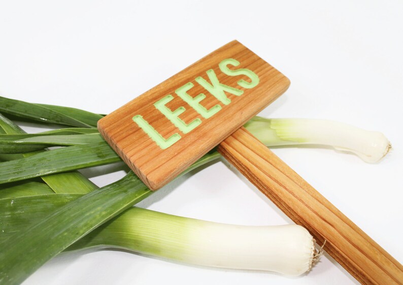 LEEKS Garden Sign, Painted & Oil Sealed Cedar Wood: Hand Routed, Plant ...