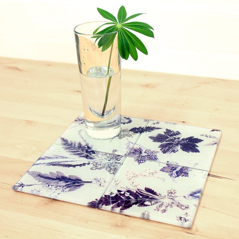 Glass Coaster Set Botanical Floral Design Home and Living | Etsy