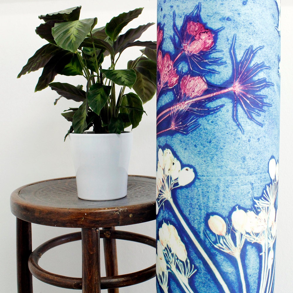 Handmade Floral Botanical 1 Meter Tall Floor Lamp, Aqua Cow Parsley ...