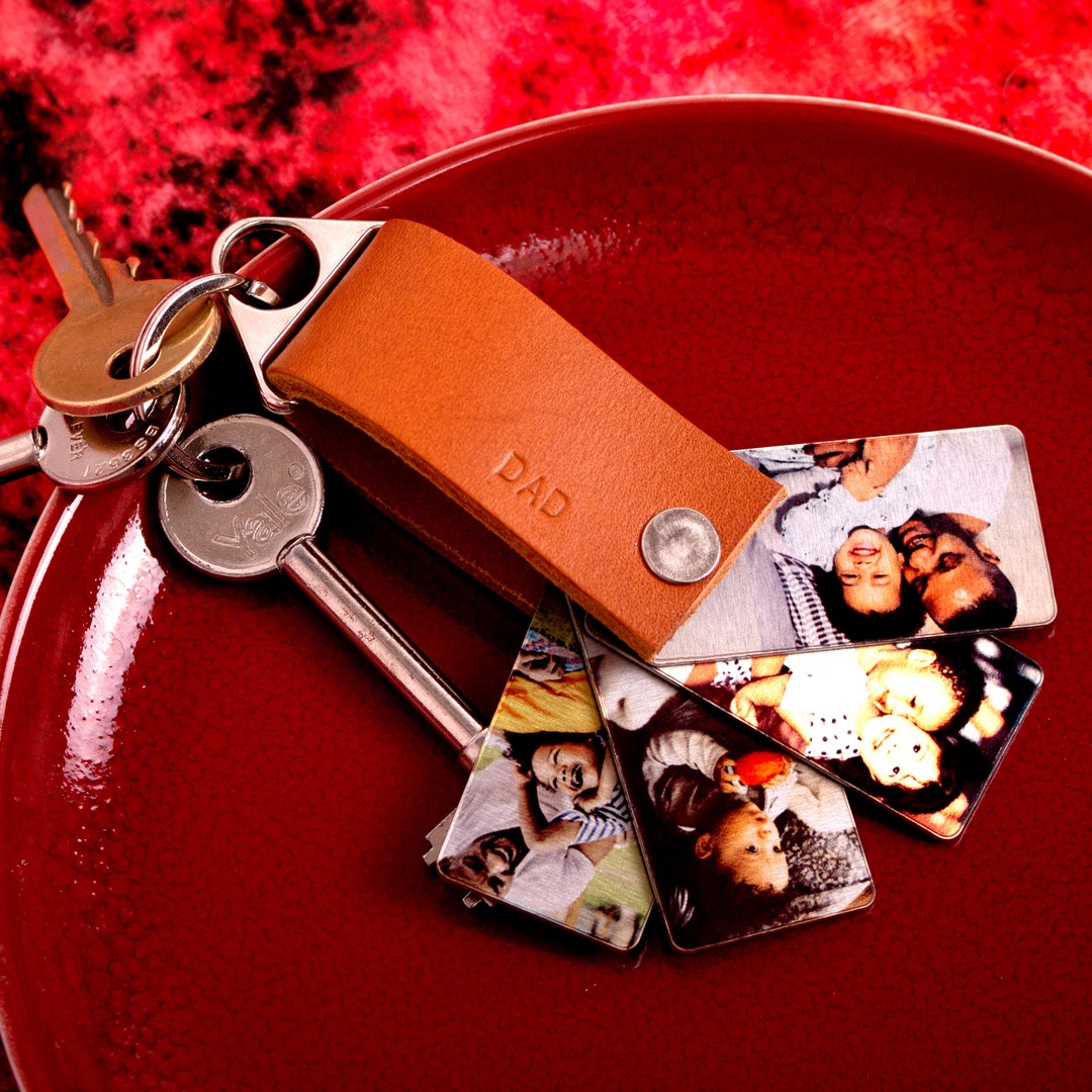 Personalised Leather Keyring, Key Ring Gift, Personalised Photo Slide ...