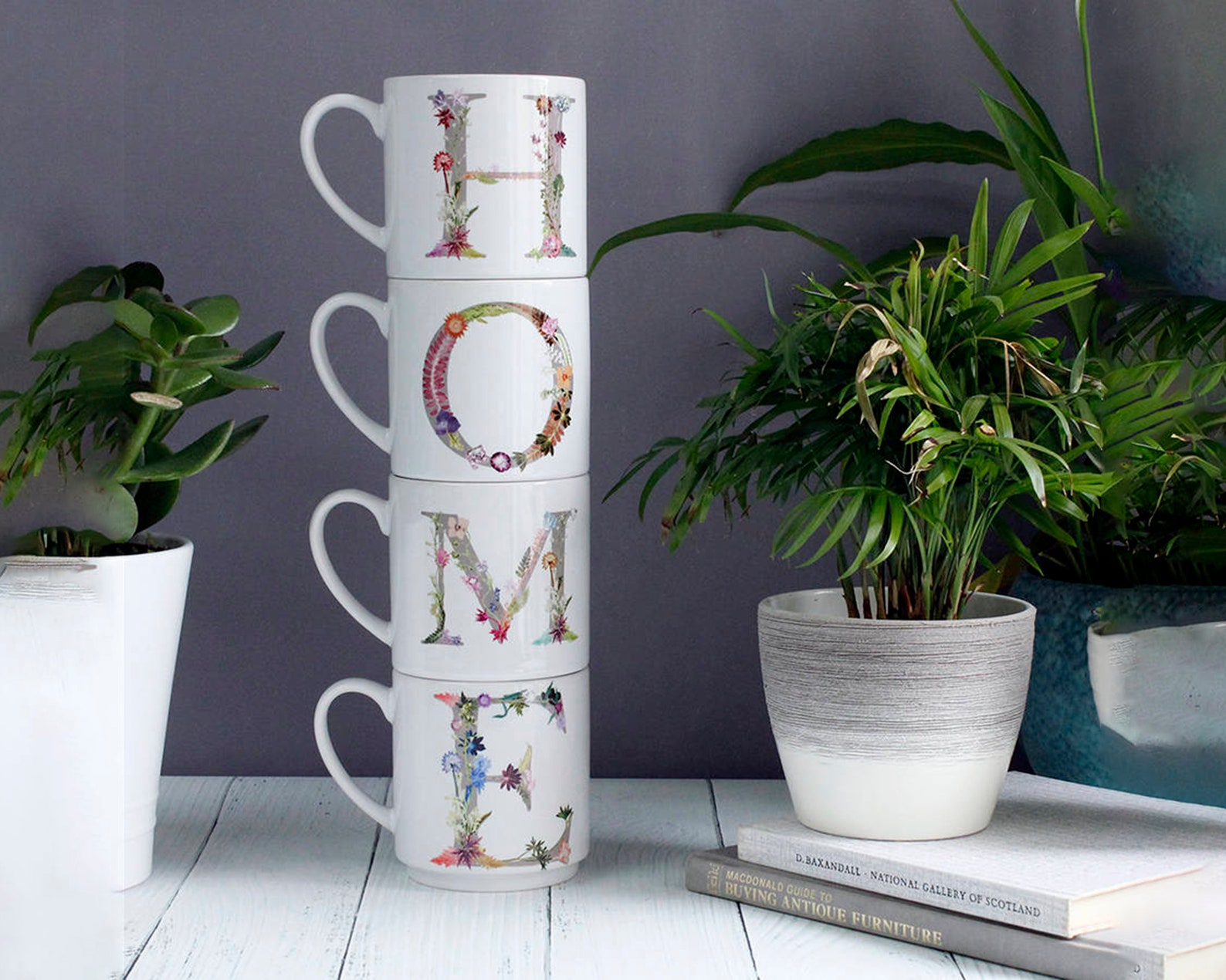 Personalized Botanical Stacking Mugs Housewarming Gift Set - Etsy