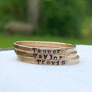 Personalized Gold Stacking Rings, Hand Stamped Ring, Gold Ring Band ...