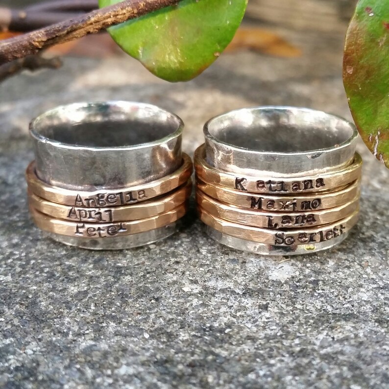 Personalized Gold Spinner Ring Hand Stamped Ring Sterling - Etsy