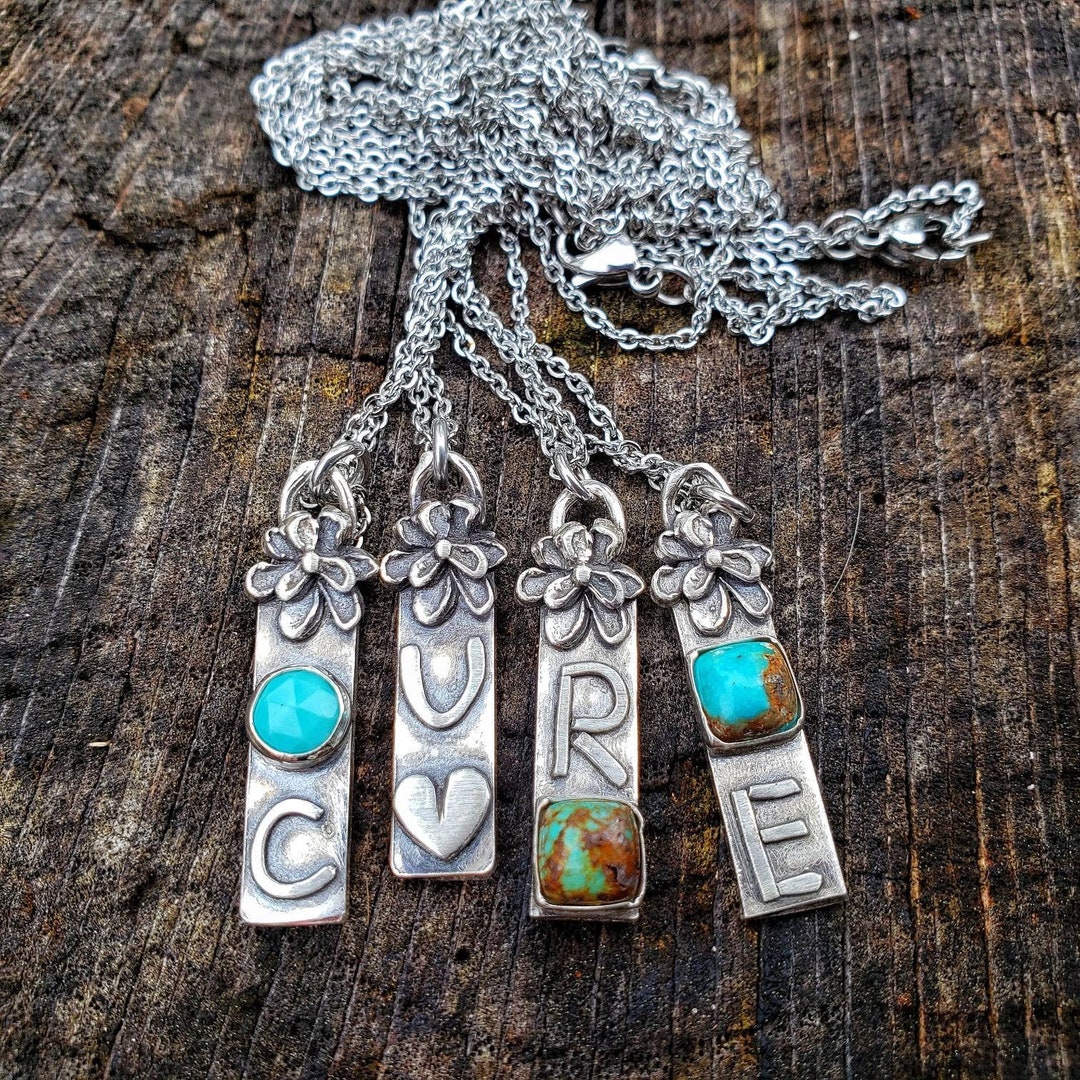 Silver Turquoise Initial Necklace. Personalized Bar Initial, Graduation ...