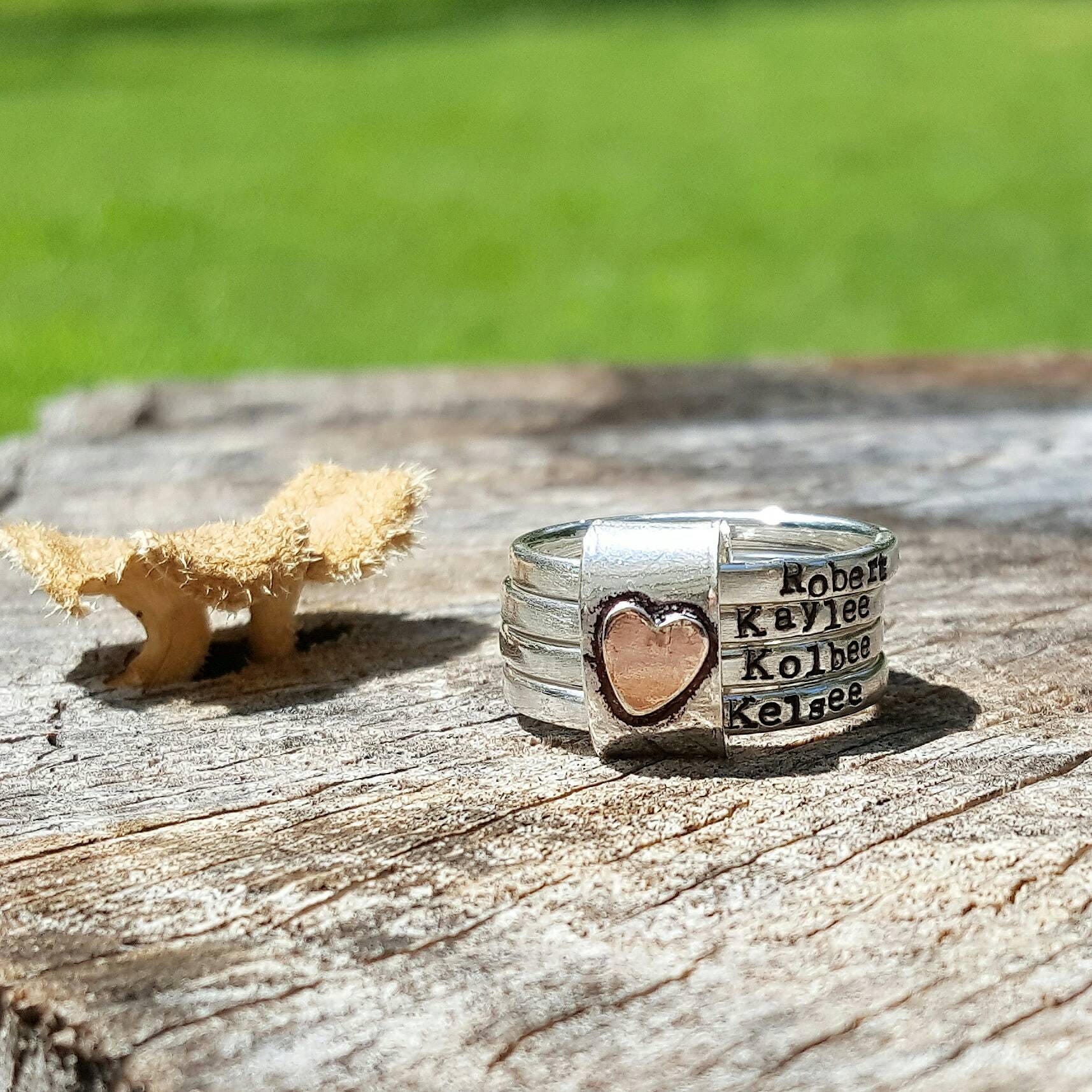 Mothers Rustic Stacking Rings Personalized Rings Mother Ring - Etsy ...