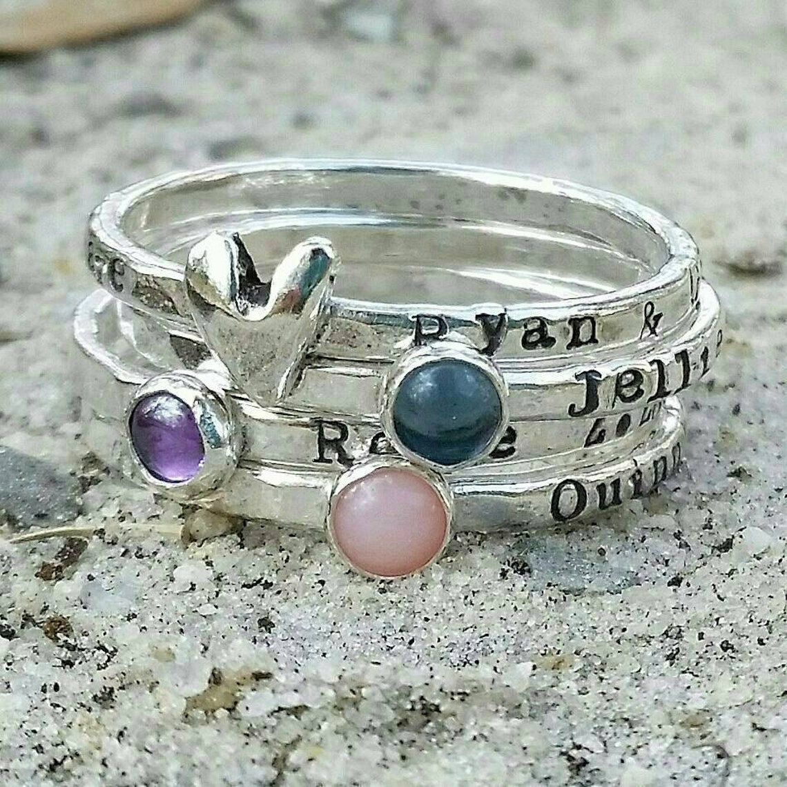 Personalized Mothers Stacking Ring Custom Hand Stamped Ring | Etsy