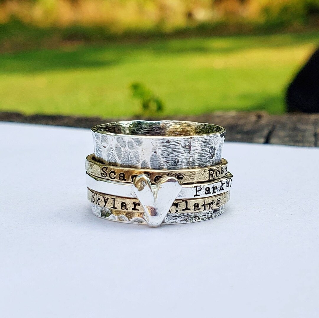 Personalized Spinner Ring, Hand Stamped Ring, Gold Fidget Ring, Wedding ...