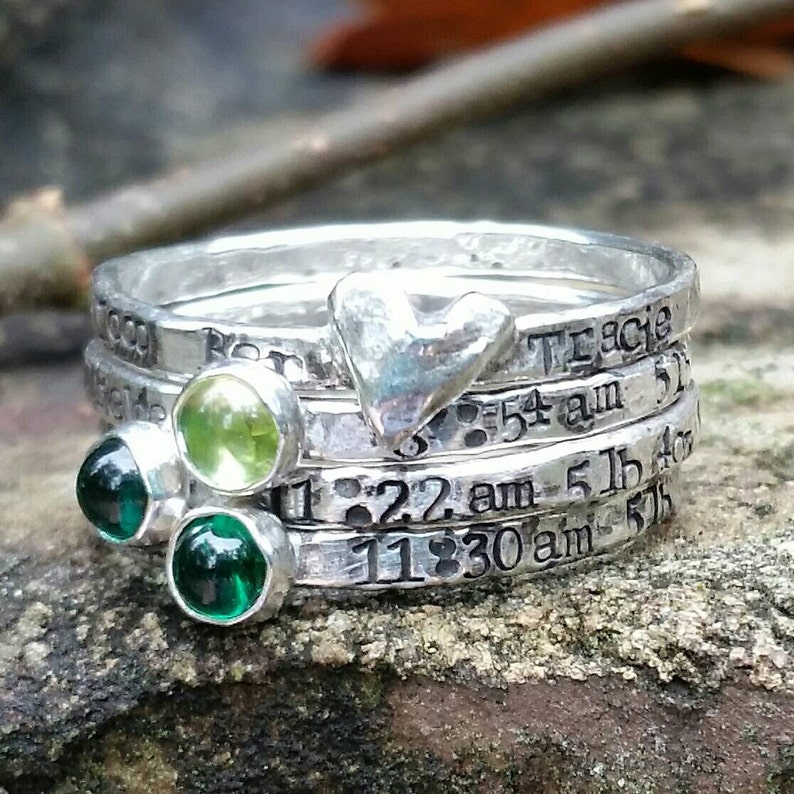 Personalized Mothers Stacking Ring Custom Hand Stamped Ring - Etsy