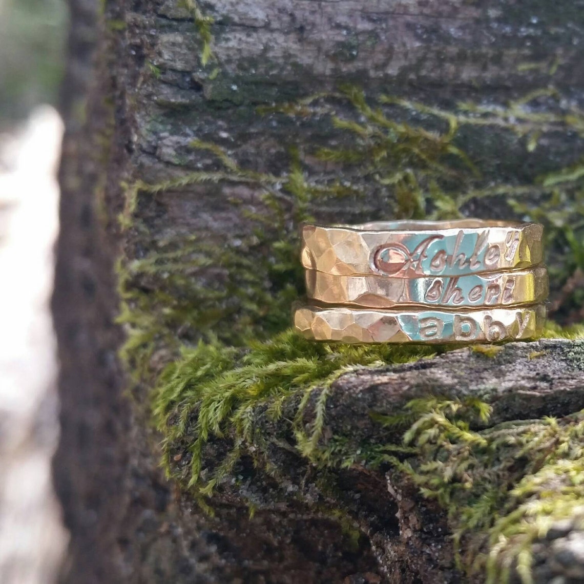 Personalized Gold Stacking Rings, Hand Stamped Ring, Gold Ring Band ...