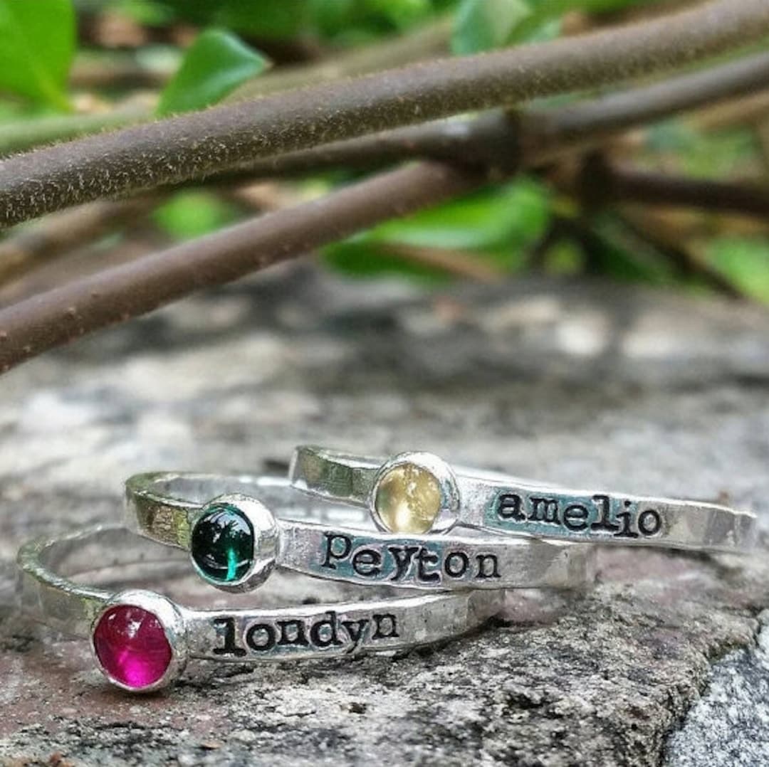 Mothers Birthstone Ring, Personalized Birthstone Ring, Sterling Silver ...
