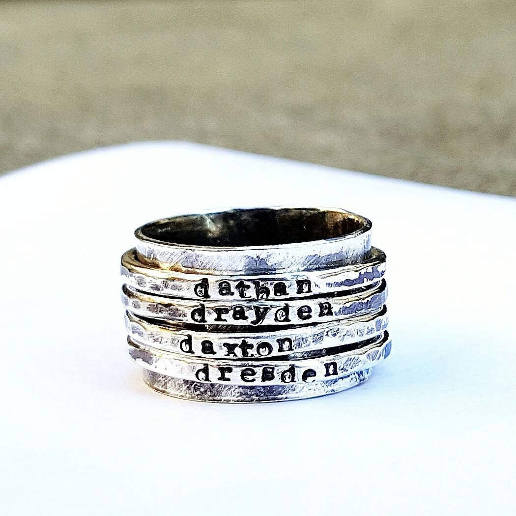 Personalized Mothers Ring Hand Stamped Ring Sterling Silver | Etsy