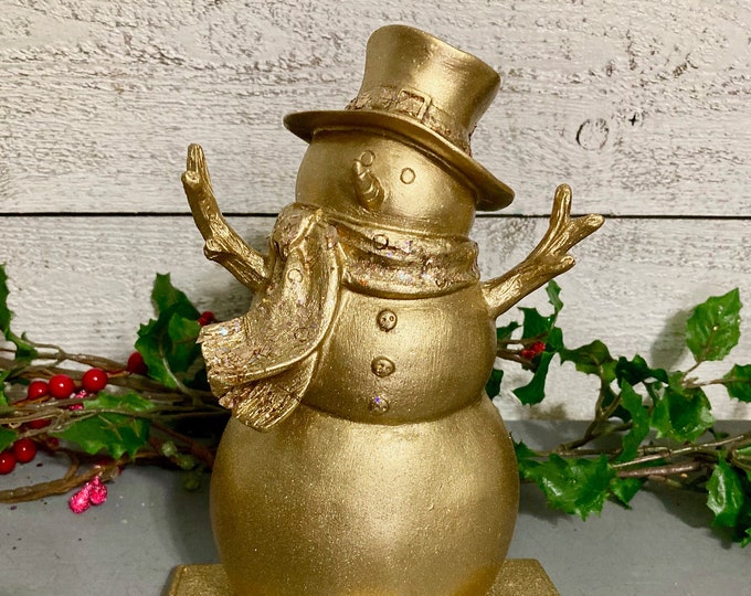 Heavy Shimmery Gold Plump & Full Snowman Stocking Hanger, Gold Mantel ...