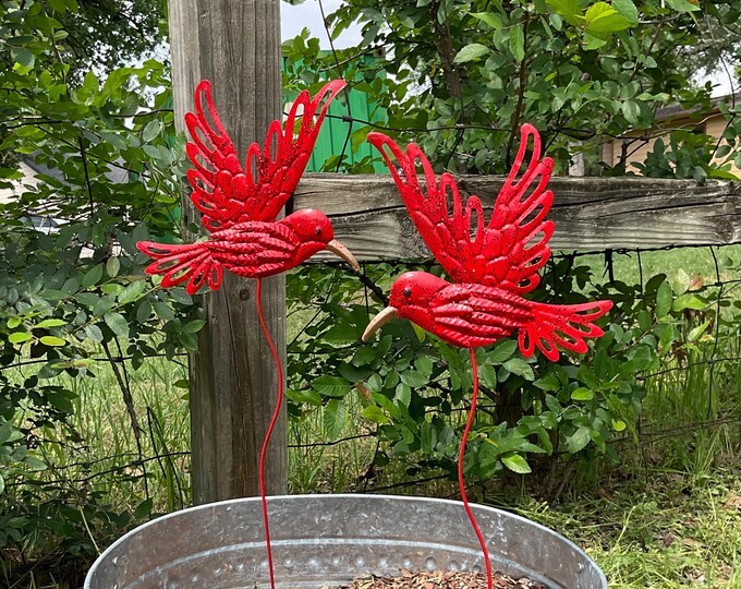 Set of 2 Glitter Red Hummingbird Garden Stakes - 24" H Red Hummingbird ...