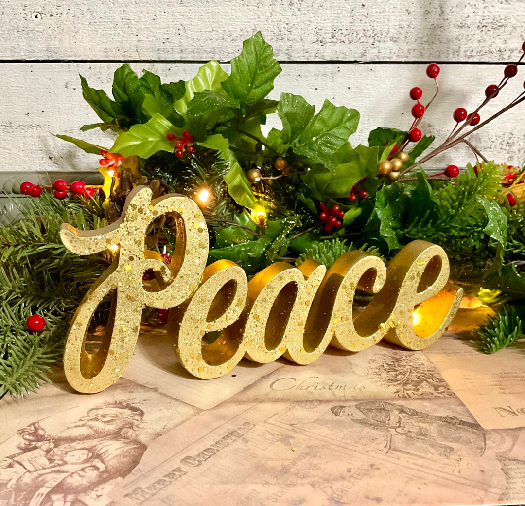 Glittery Gold PEACE Word Runner Shelf Sitter Standing Words, Shiny Gold ...