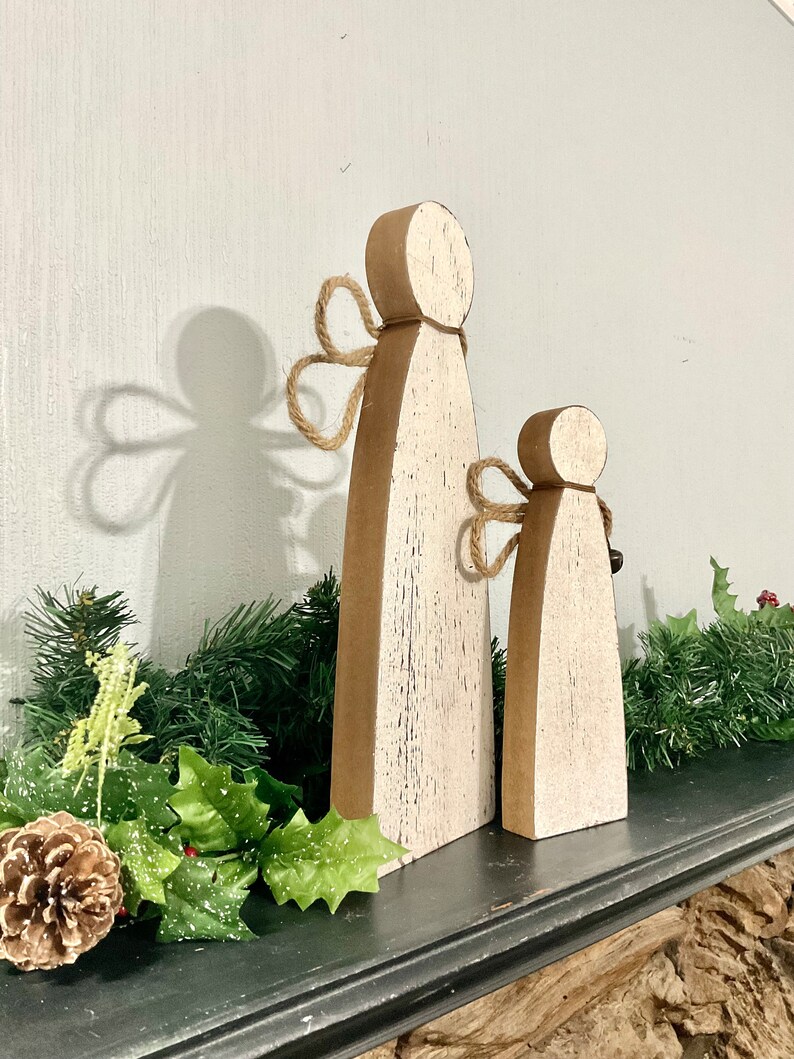 Pair Wooden Farmhouse Angel Shelf Sitters Freestanding White - Etsy