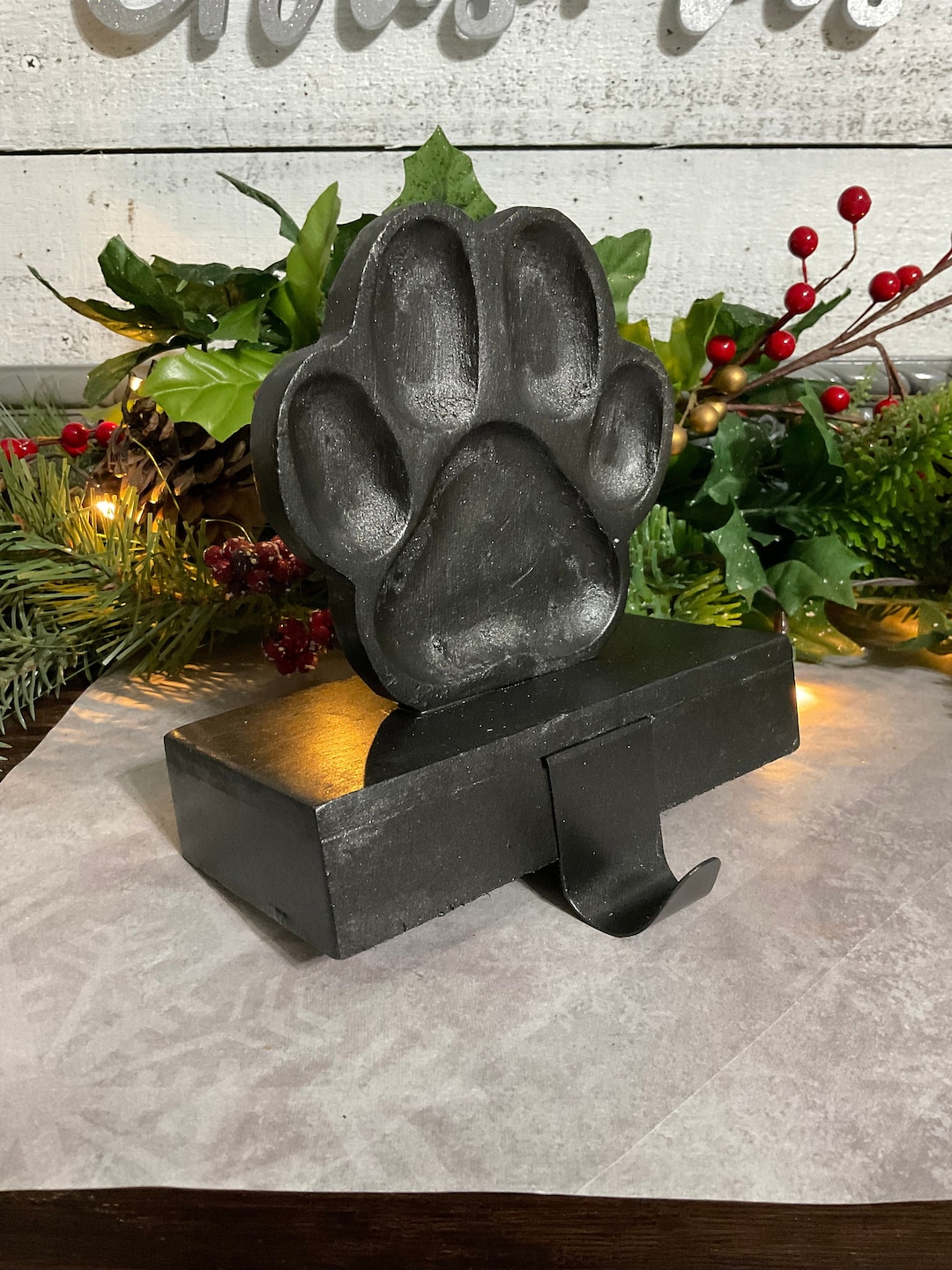 Large Oil Rubbed Bronze Dog Paw Print Stocking Holder, Heavy Stocking ...