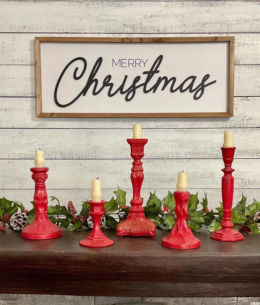 Set of 5 Glistening Red Taper Candle Holders Eclectic Christmas Red ...