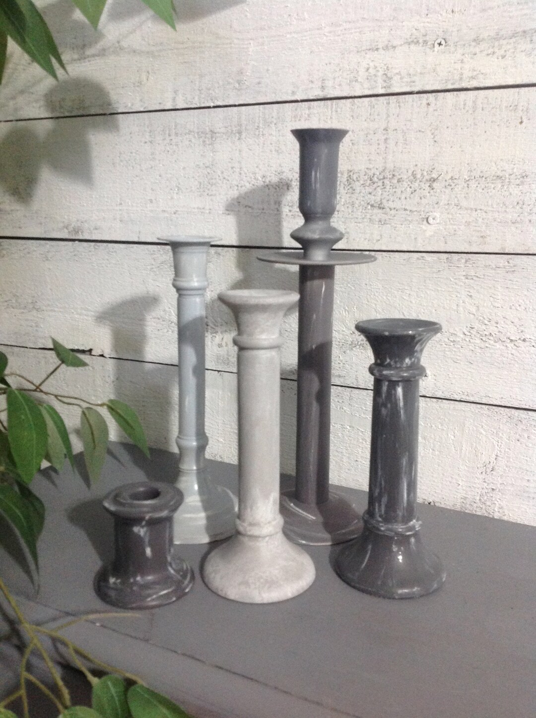 Slender Shades of Gray Candlestick Holders / Eclectic Set of 5 - Etsy