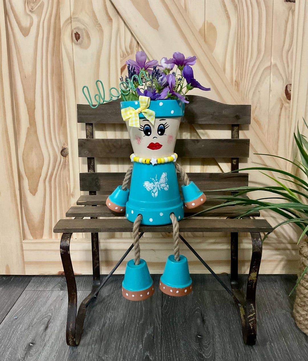 Clay Pot People Planter 'HOLLY POTTER' With Plant Stake / Medium Blue ...