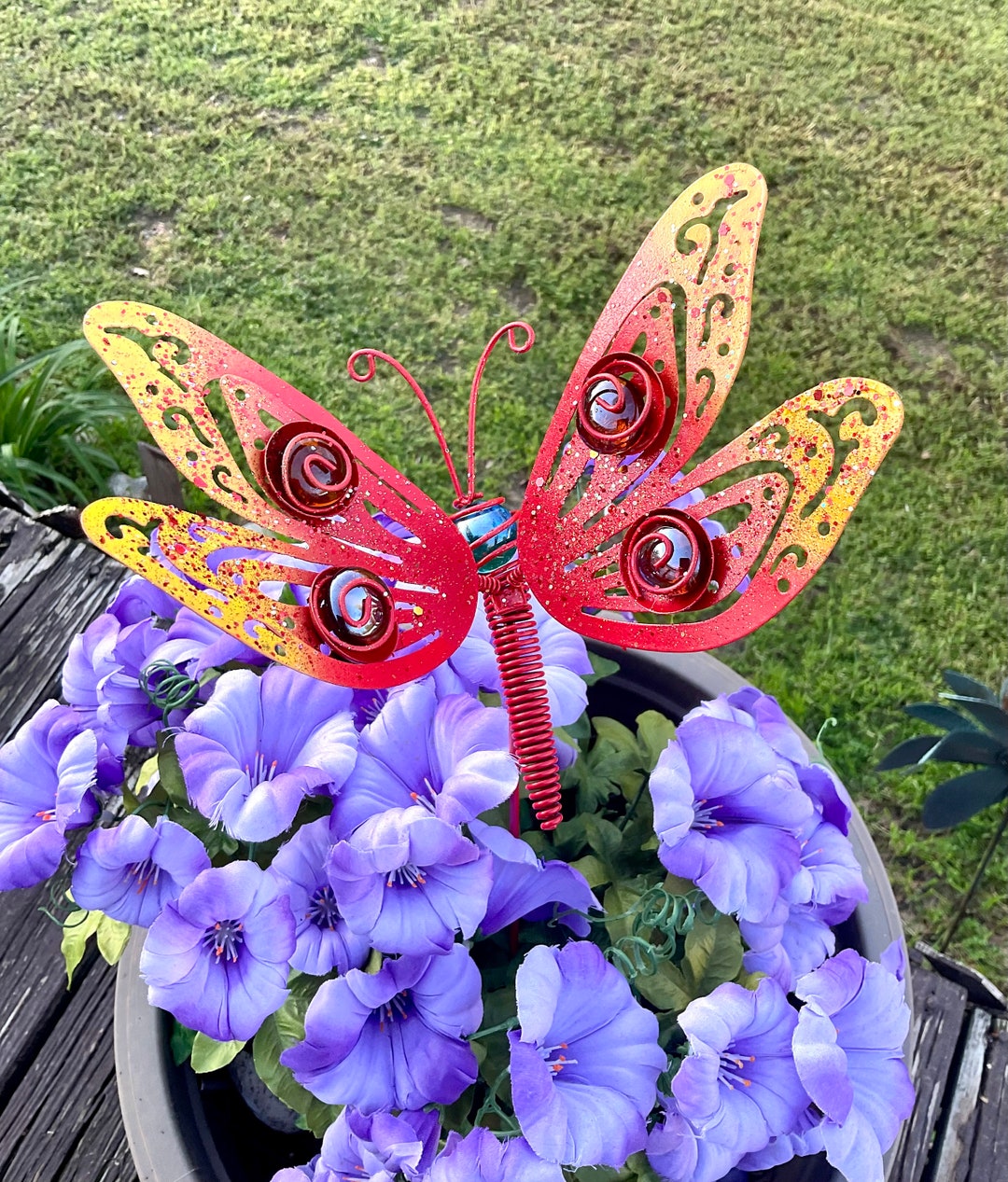 Fluttering Red/yellow Dragonfly Flower Pot Stake-spring-wing Dragonfly ...
