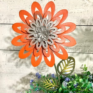 Set of 3 Wiggly Flowers on a Spring Flower Pot Stakes - Orange Pink ...
