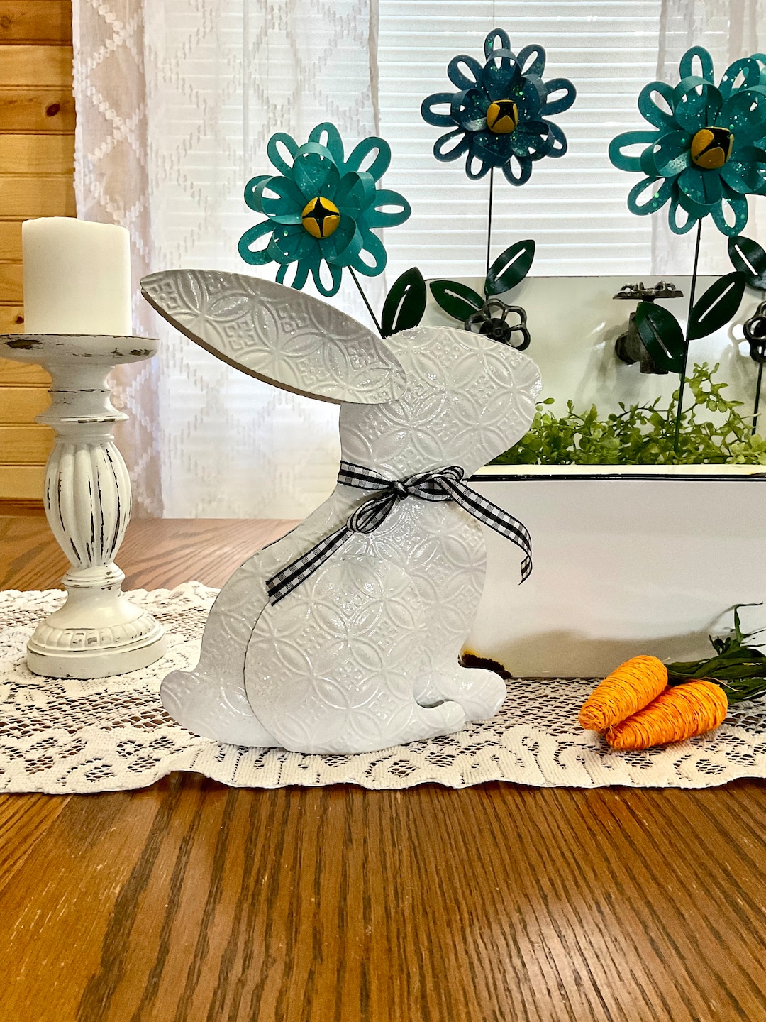 Metal EASTER BUNNY Table Top Decor / White Easter Rabbit Centerpiece - Etsy