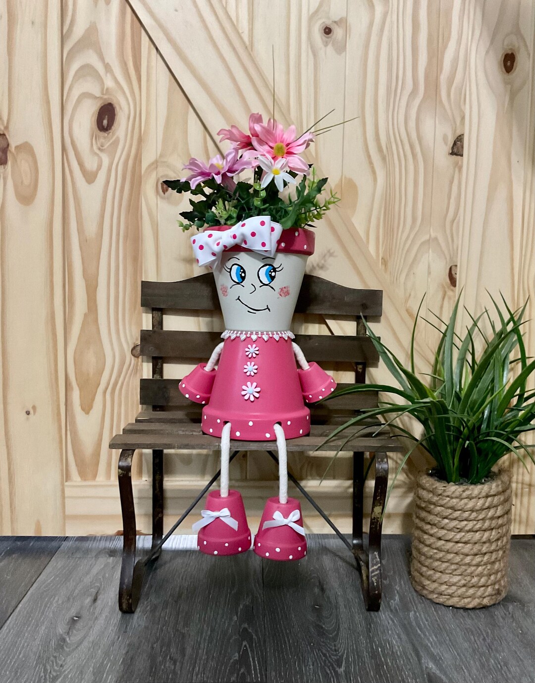 Pink Clay Pot Person Planter Large Size 'poppy Potter' / Pink Whimsy ...