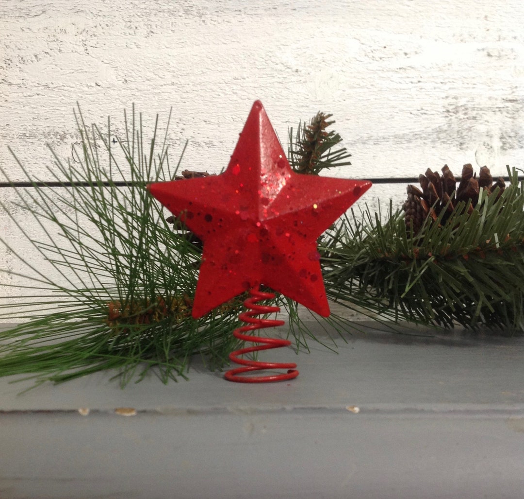 Mini Glittered Ruby Red Star Tree Topper 2.75" W / Table Top Tree ...