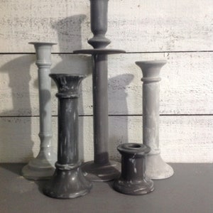Slender Shades of Gray Candlestick Holders / Eclectic Set of 5 - Etsy