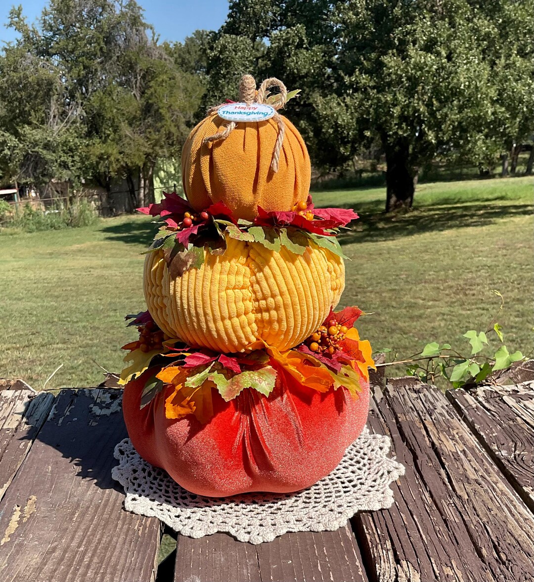 Triple Stacked Fabric Pumpkin Table Top Fall Decor/orange & Yellow ...