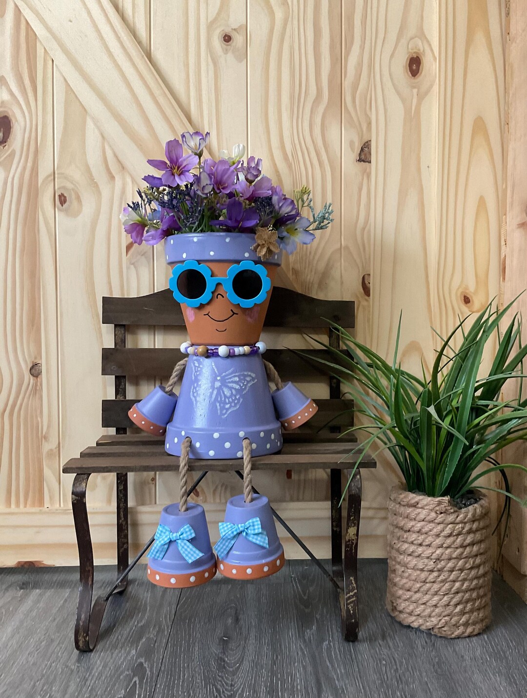 Clay Pot People Planter 'MILLIE POTTER' / Large Lavender Flower Pot ...
