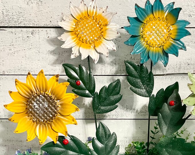 SUNFLOWER SMILES Garden Stake 25" X 6" - Hand Painted PICK Your Color ...