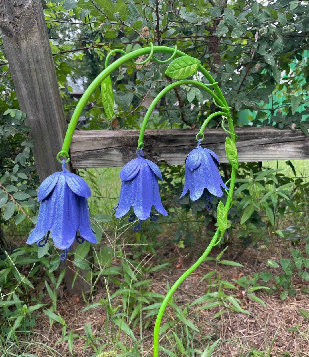 Triple Purple Bell Flower Garden Stake 31" High / Iron Yard Stake ...