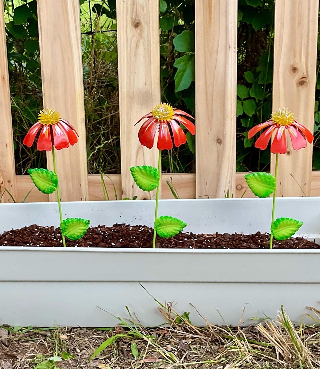 Set of 3 Orange CONEFLOWER GARDEN Stakes 13" / Hand Painted Metal ...
