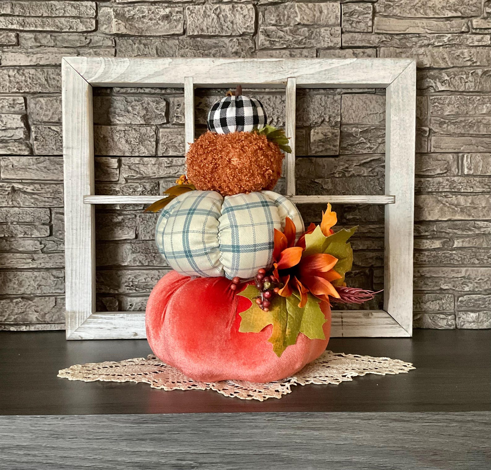 Festive Quadruple Stacked Fabric Pumpkin Table Top Fall Decor ...
