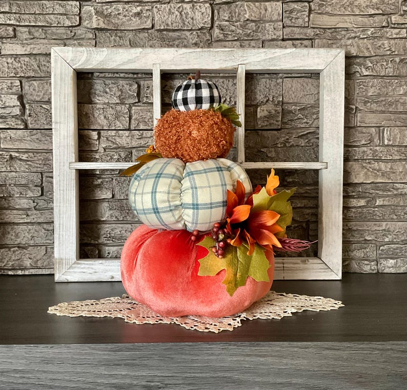 Festive Quadruple Stacked Fabric Pumpkin Table Top Fall Decor ...