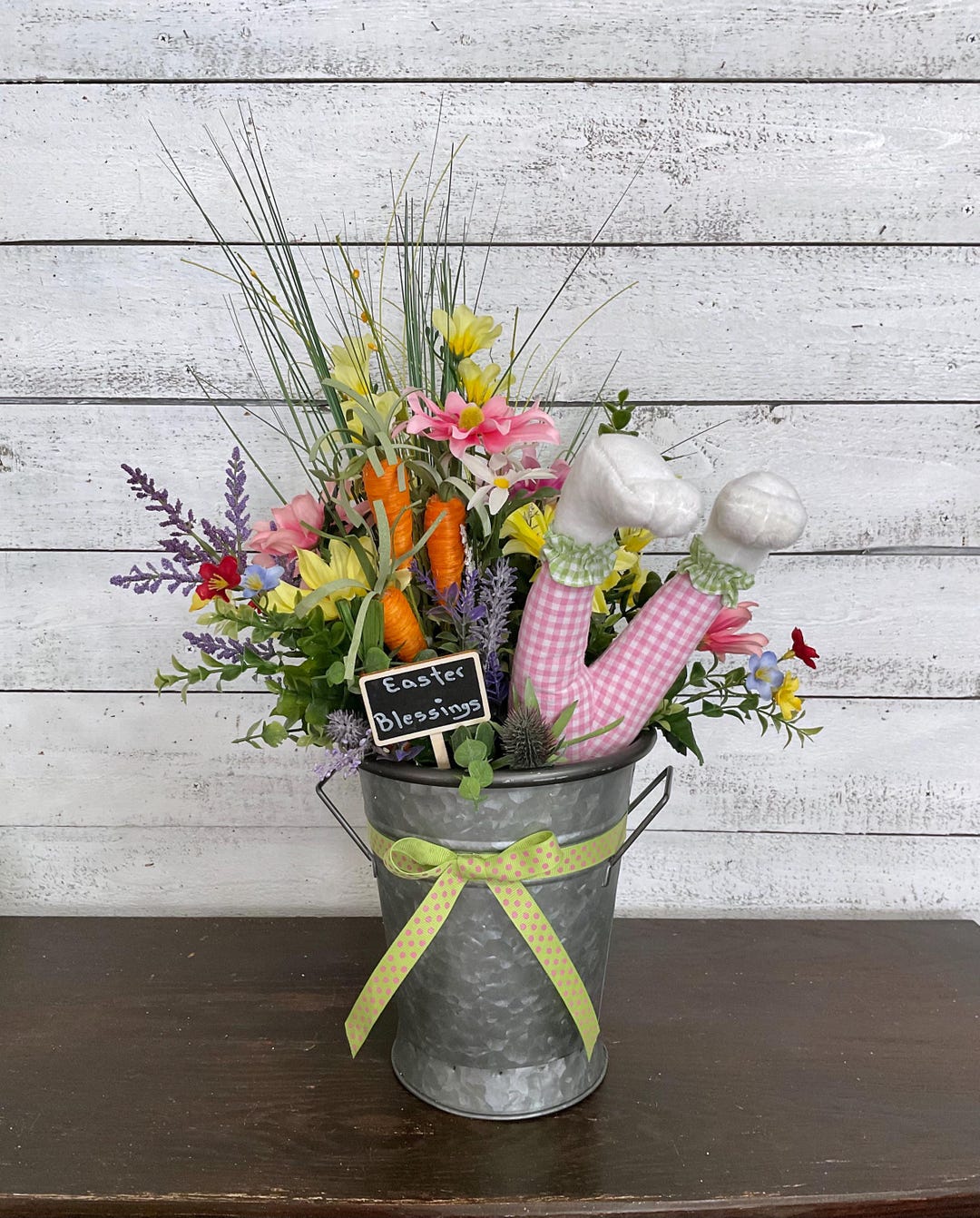 Easter Table Top Arrangement With Bunny Legs /faux Greenery Rabbit ...