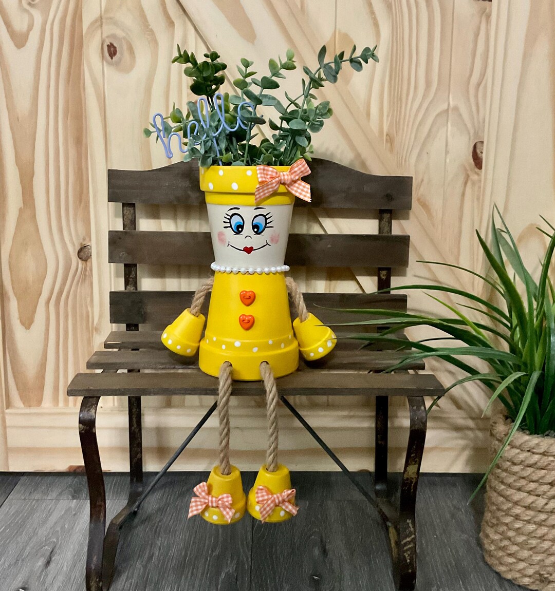 Clay Pot People Planter 'CAMILLA POTTER' With Plant Stake / Medium ...